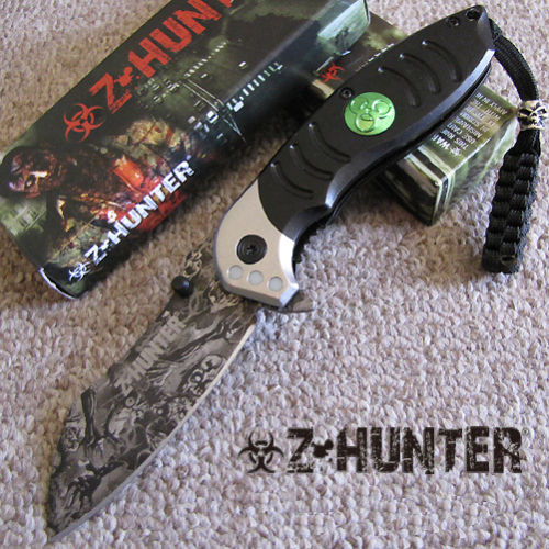 Couteau de Chasseur de Zombies A/O Acier Inox Décor Zombie Manche Alu ...