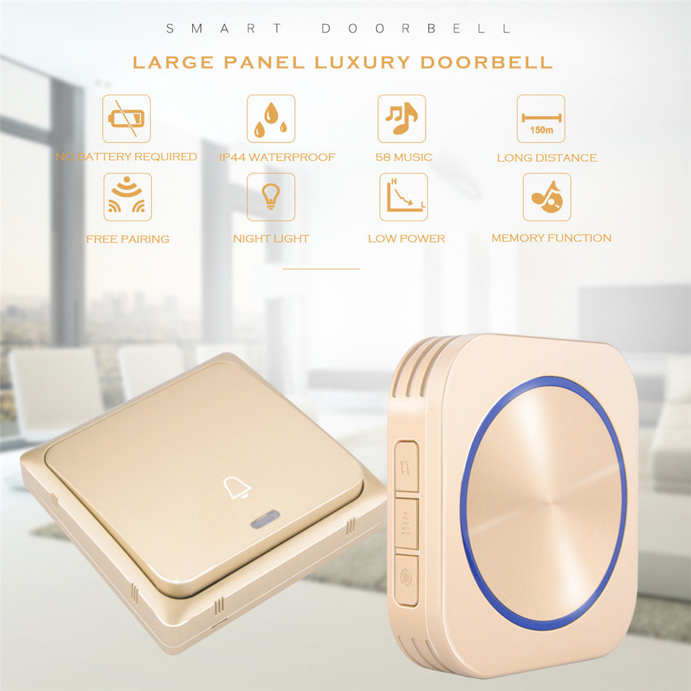 Sonnette Étanche Sans Fil de Porte Kit de Carillon Auto-alimenté Cloche ...