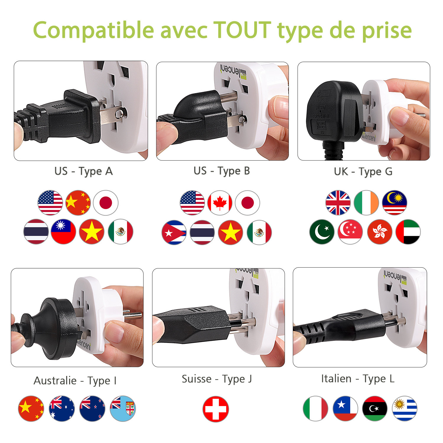 Adaptateur Prises UK/USA/Chine/Italie vers France, [2 Colis] LENCENT ...