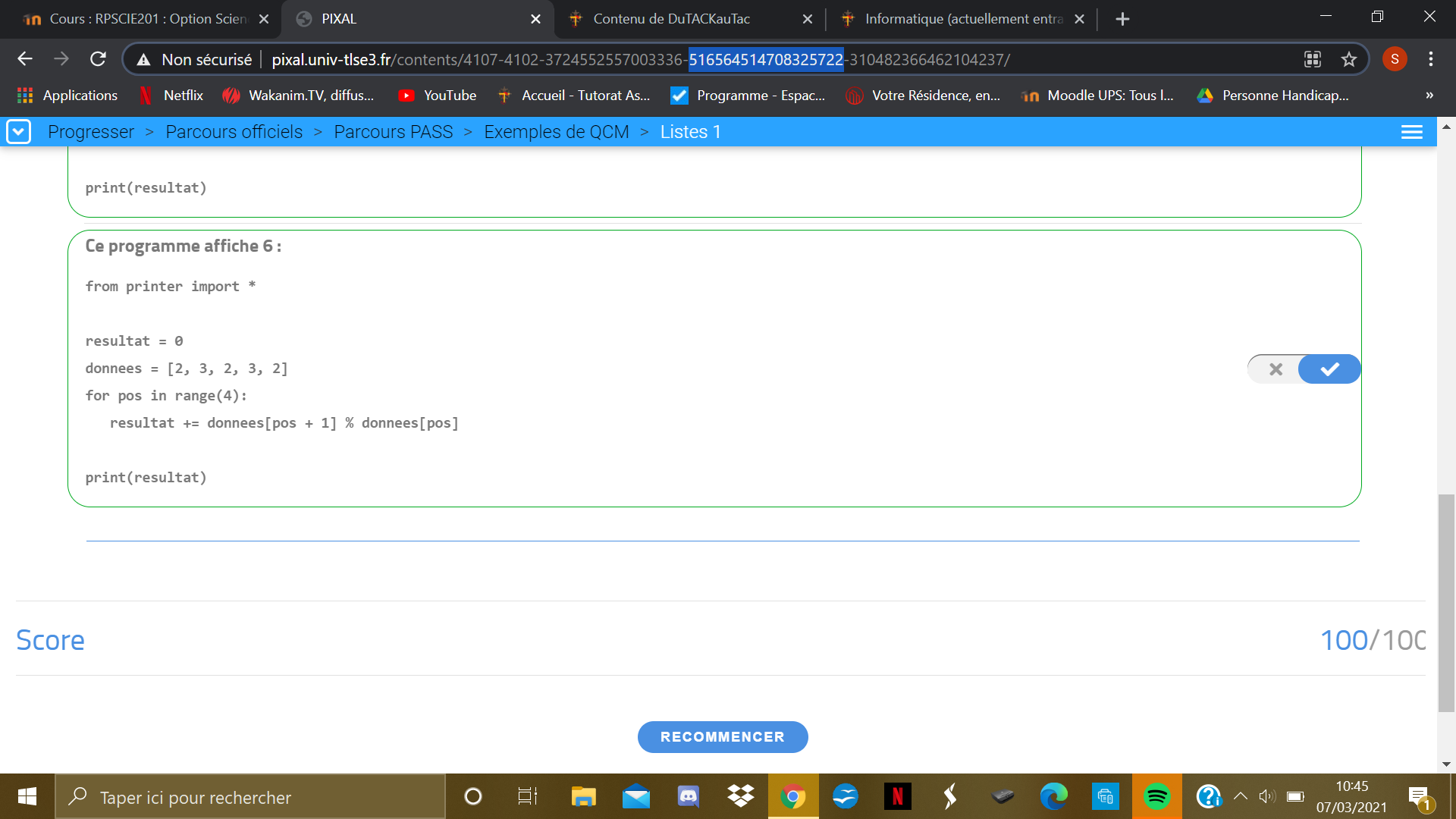 Info QCM entraînement listes - Archives 2020-2021 - Tutorat Associatif ...