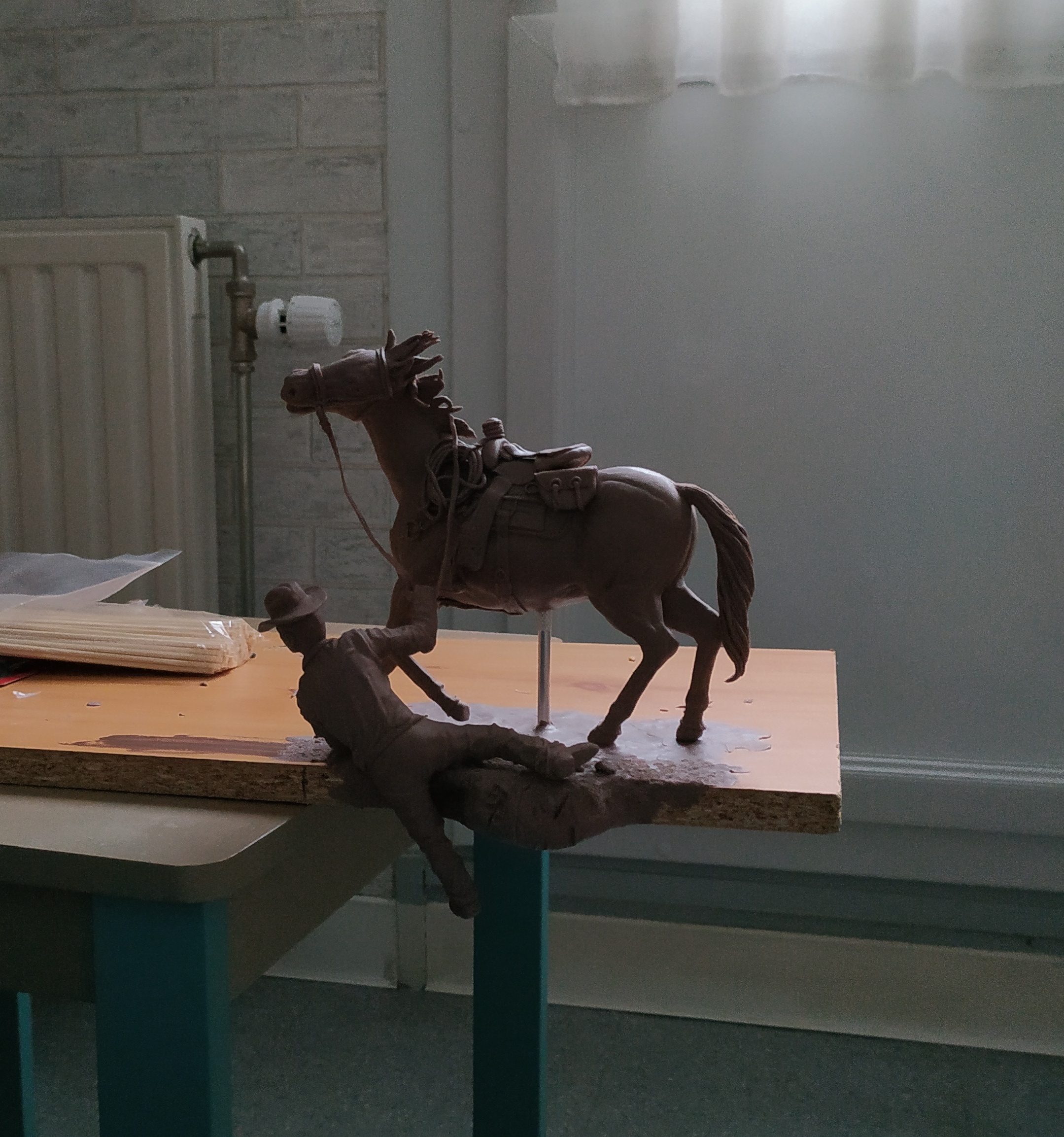 [Self] falling cowboy, oil based clay : r/Sculpture