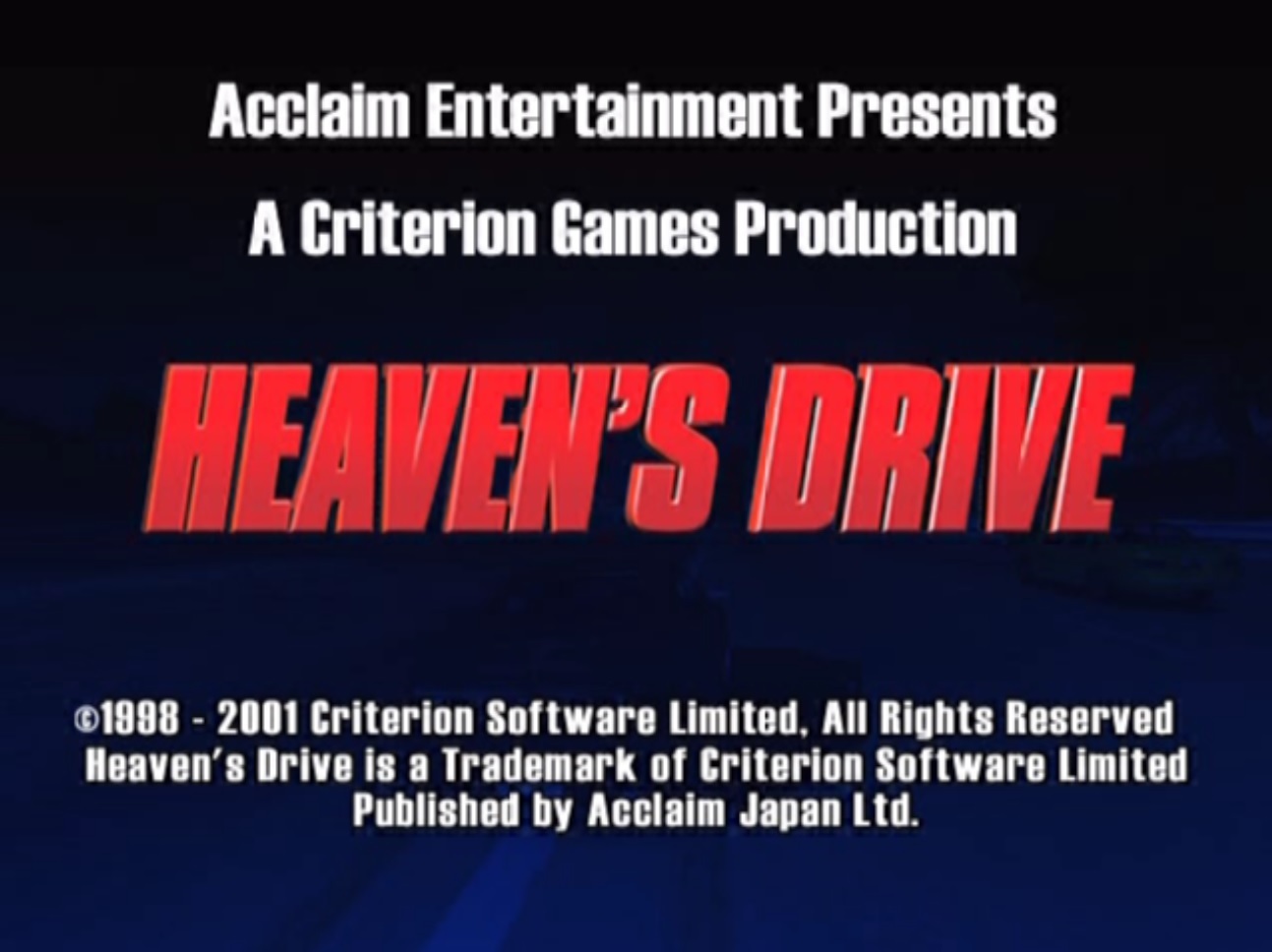 Unreleased Heaven's Drive (Burnout 1) Playstation 2 from Acclaim