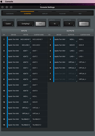 Apollo Twin & ADA8200: how to set ADAT digital output in Console ? | UAD, Apollo, and LUNA Forums