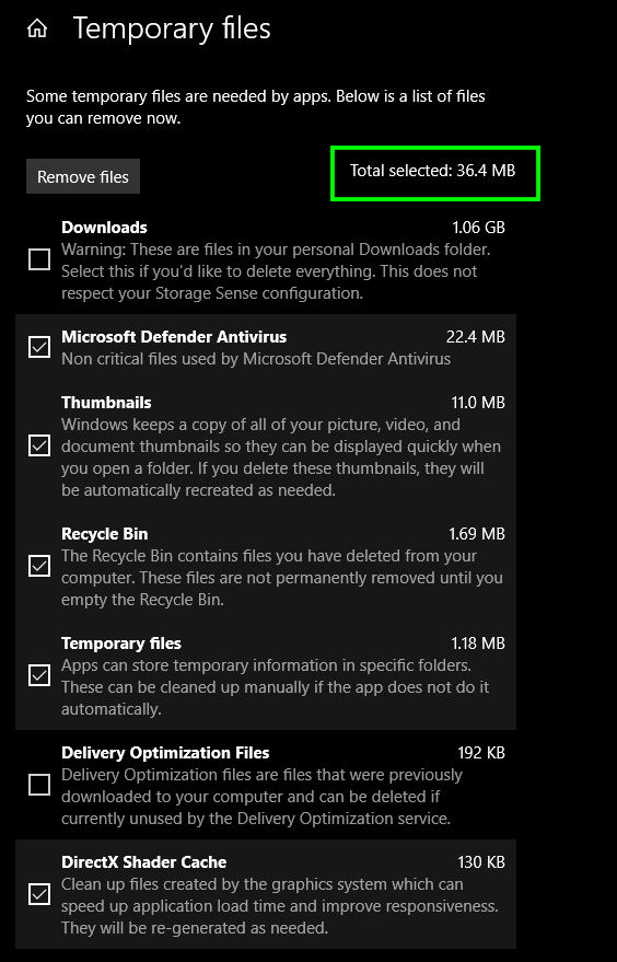 w10 - %temp%, temp, recent, prefetch, browser all cleared. Storage ...
