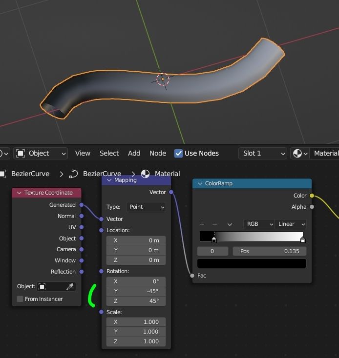 materials - gradient on curve not working - Blender Stack Exchange