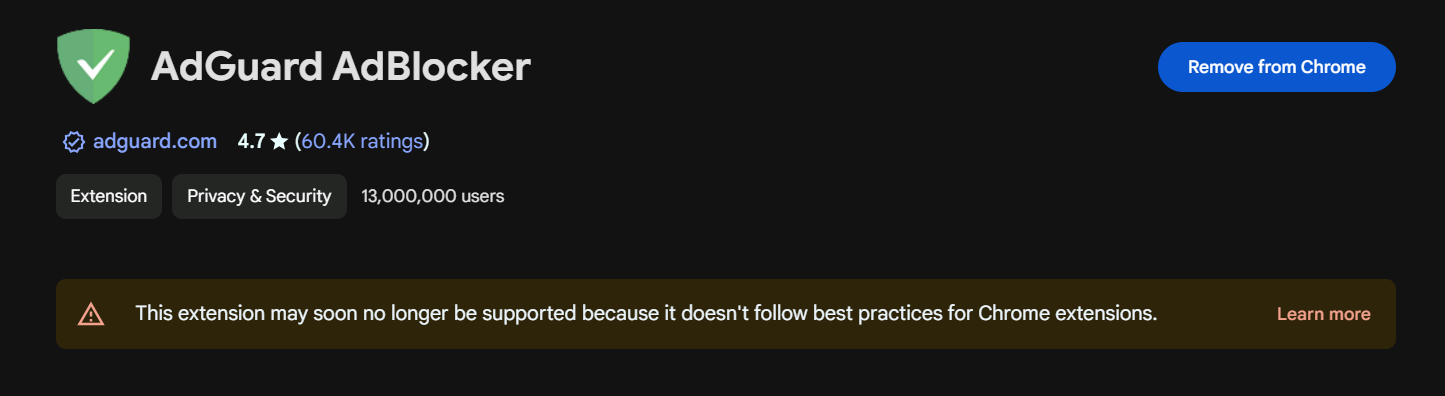 [Q] Adguard extension may soon no longer be supported because it doesn't follow best practices ...